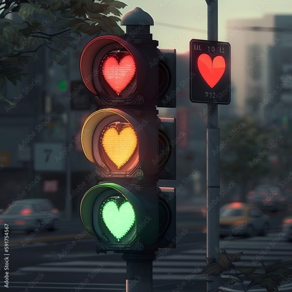 anime style artwork, yet hyper realistic. Traffic light, but the three ...