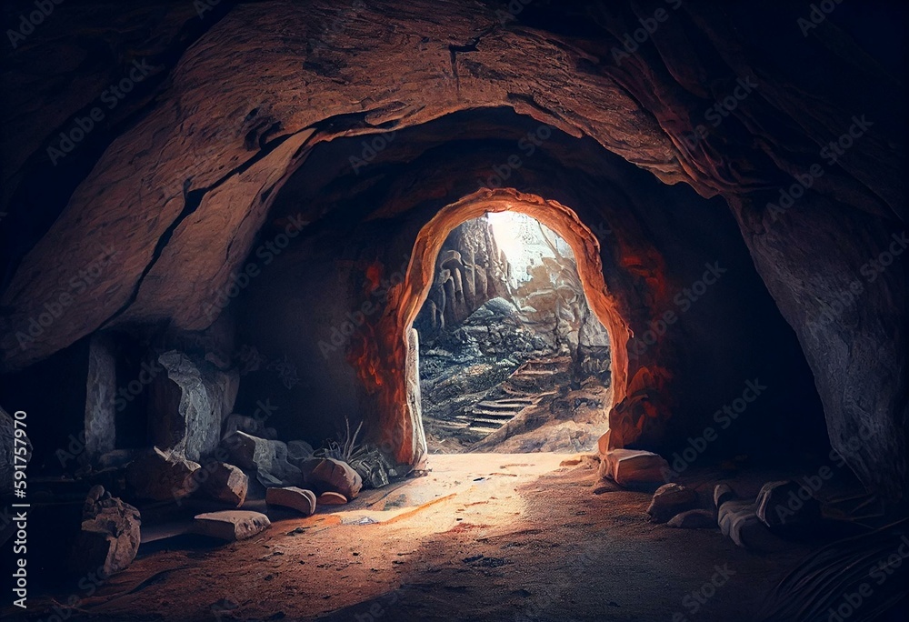 Painting of the empty cave of Jesus Christ.generative ai Stock ...