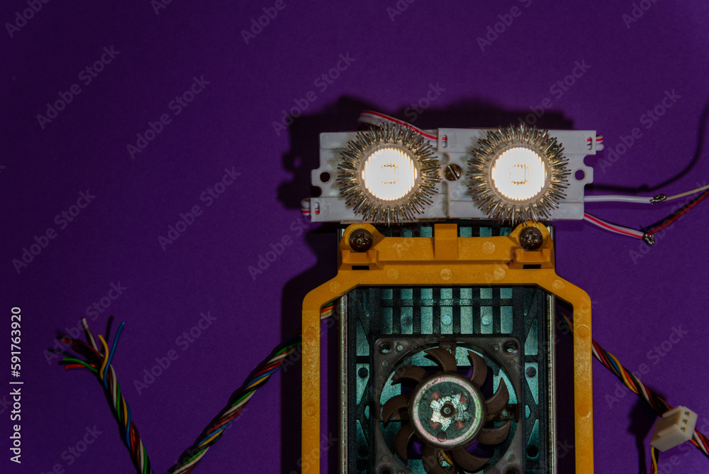 Hand made robot flat lay on the arduino platform. DIY. AI. STEAM.Dark ...