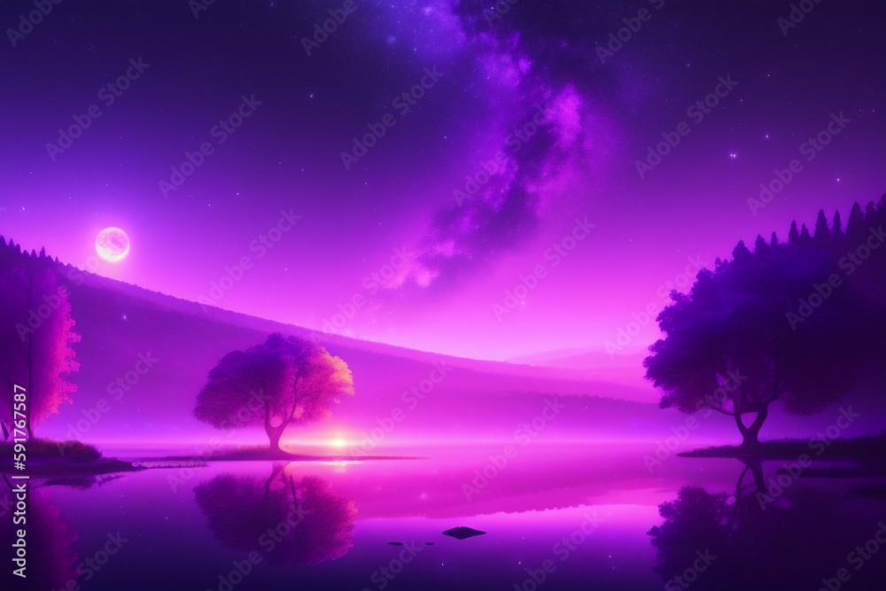 Beautiful purple starry night illustration, Belgrade Serbia, 4k light ...