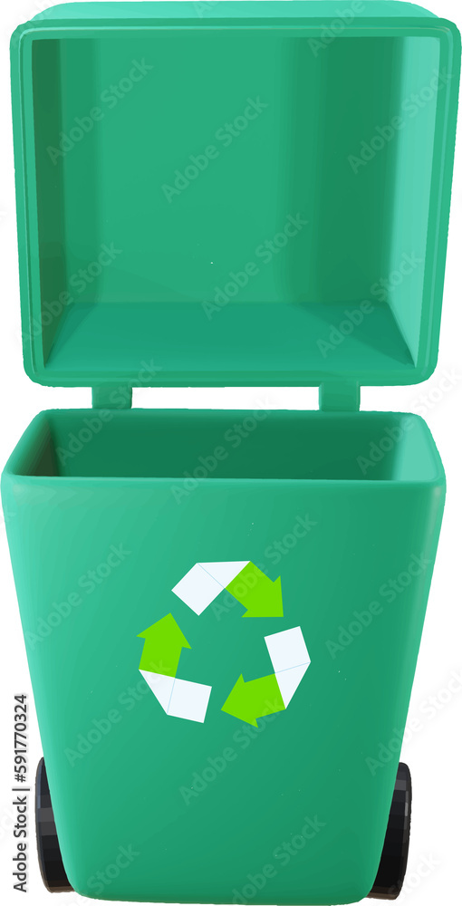 Green recycling garbage bin for plastic disposal, rubbish bin front ...