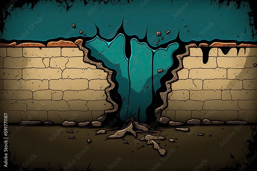 cartoon brick wall with a visible crack. Generative AI Stock ...