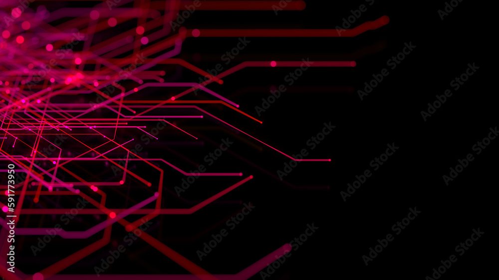 Red and Pink Digital Lines form a Futuristic Technical Mesh ...