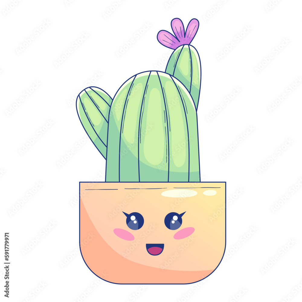 Cute Kawaii Cactus in pot with face. Cute pastel succulent kawaii ...