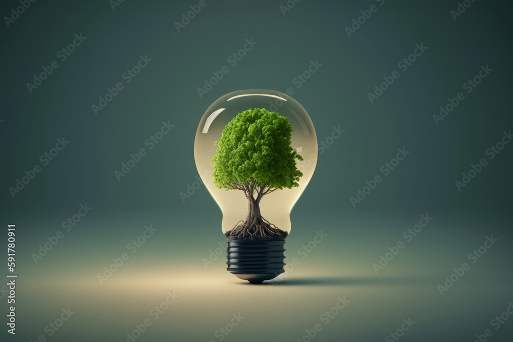 Light bulb with green tree inside, Sustainable, ecology, renewable energy and recycling Stock ...