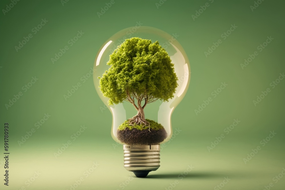 Light bulb with green tree inside, Sustainable, ecology, renewable energy and recycling Stock ...