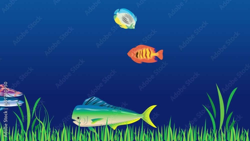 Colorful Fish Swimming in Water with Seabed in the Background 2D ...