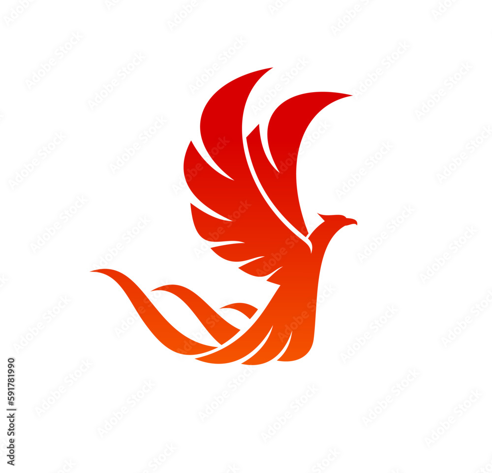 Vecteur Stock Phoenix bird with fire wings and tail. Vector fenix or ...