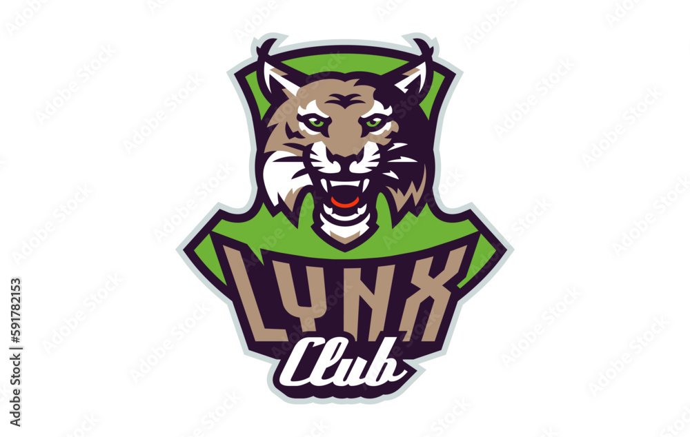 Sports logo with lynx mascot. Colorful sport emblem with lynx, bobcat ...