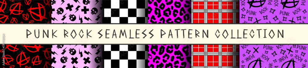 Punk Rock seamless collection pattern. Vector graphics for fabrics ...