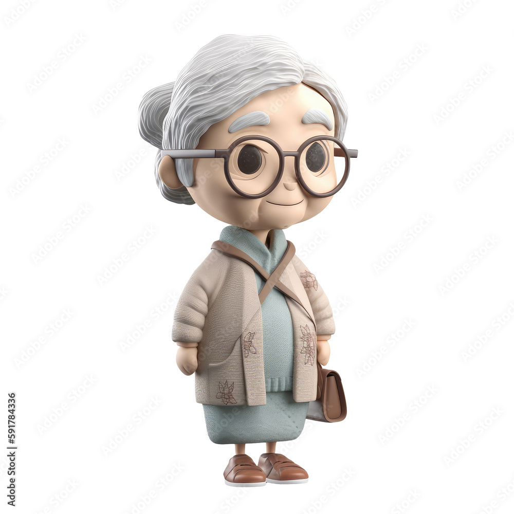 cute icon 3D old woman avatar, elderly pensioner, grandmothers portrait ...