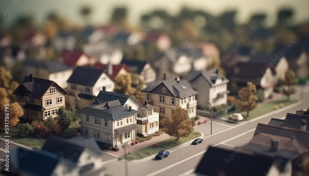 modern generic suburb style miniature model of houses neighborhood with ...