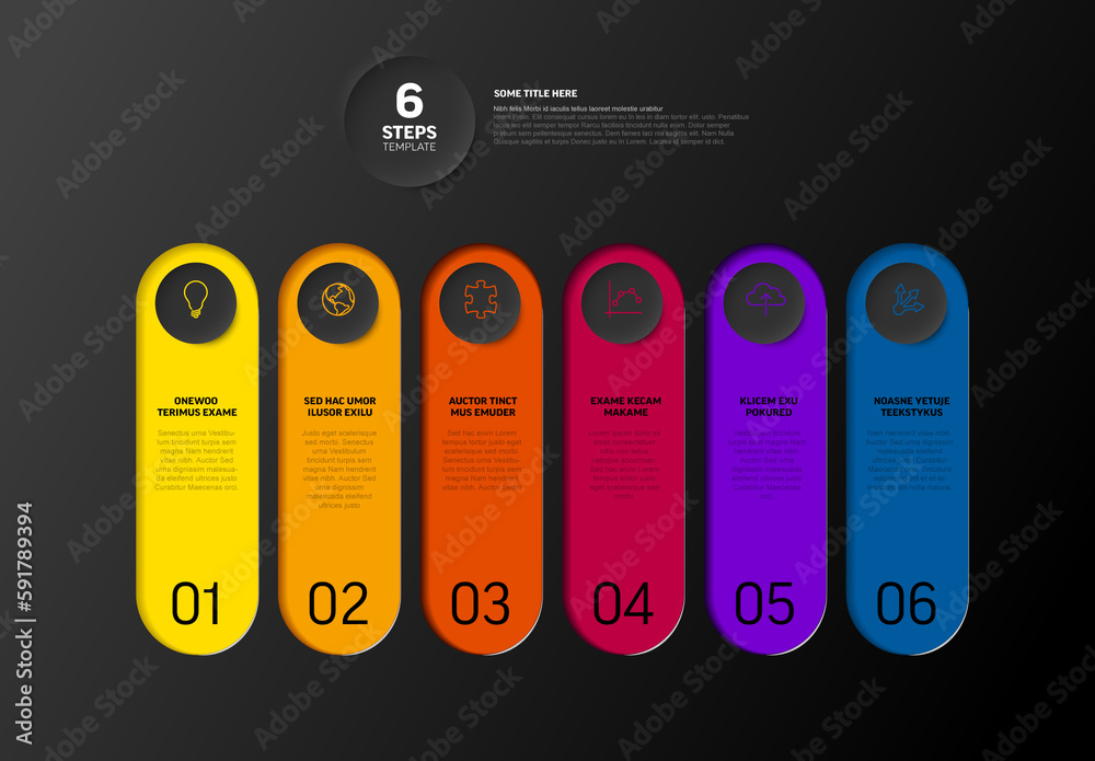 Vector dark progress diagram template with six steps Stock Template ... Vector dark progress diagram template with six steps Stock Template ...
