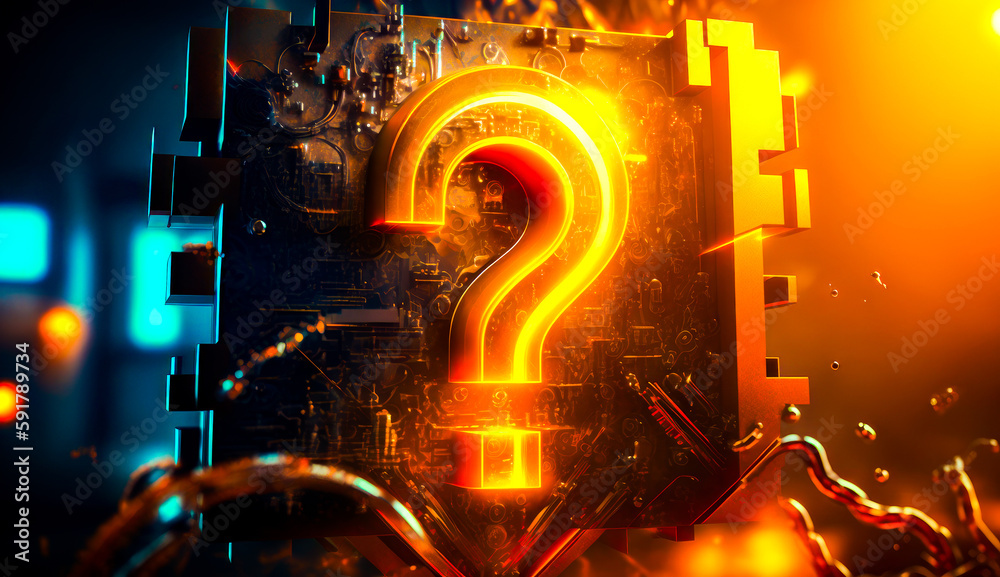 Computer circuit with question mark in the middle of the circuit board ...