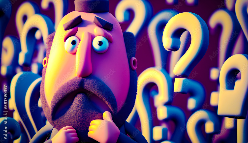 Cartoon character with many question marks on his face and mustache on ...