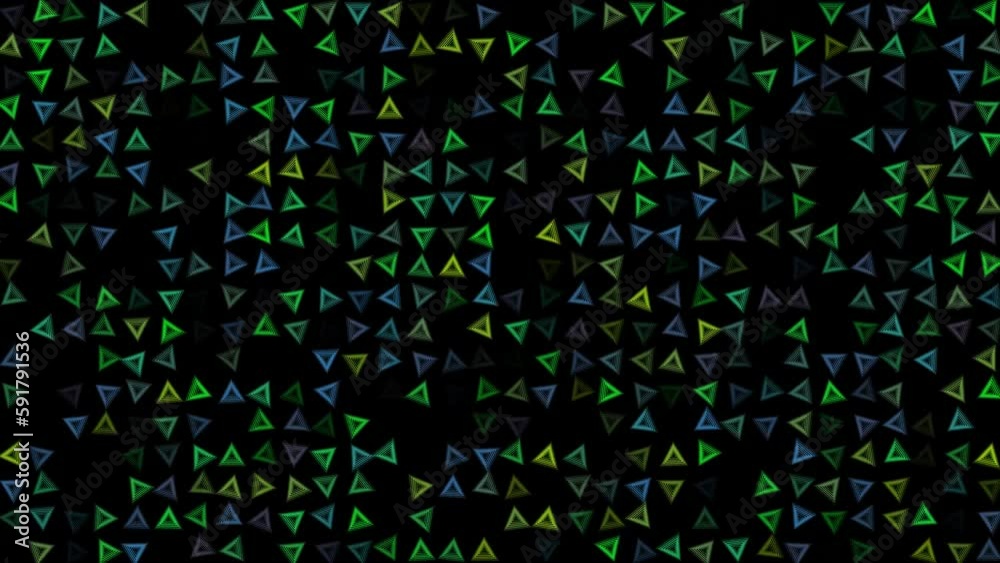 Colored flashing rotating concentric triangles on black. Abstract ...