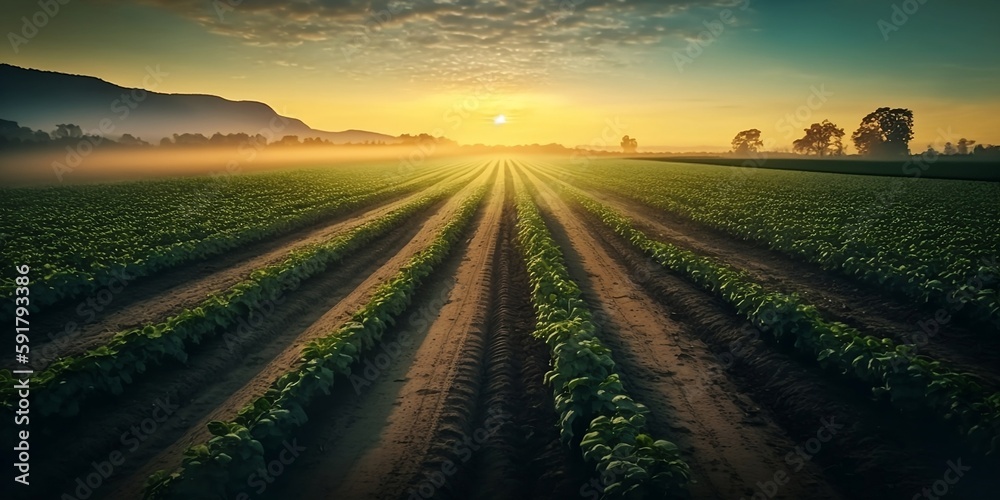 Irrigation system on agricultural soybean field, rain gun sprinkler on ...