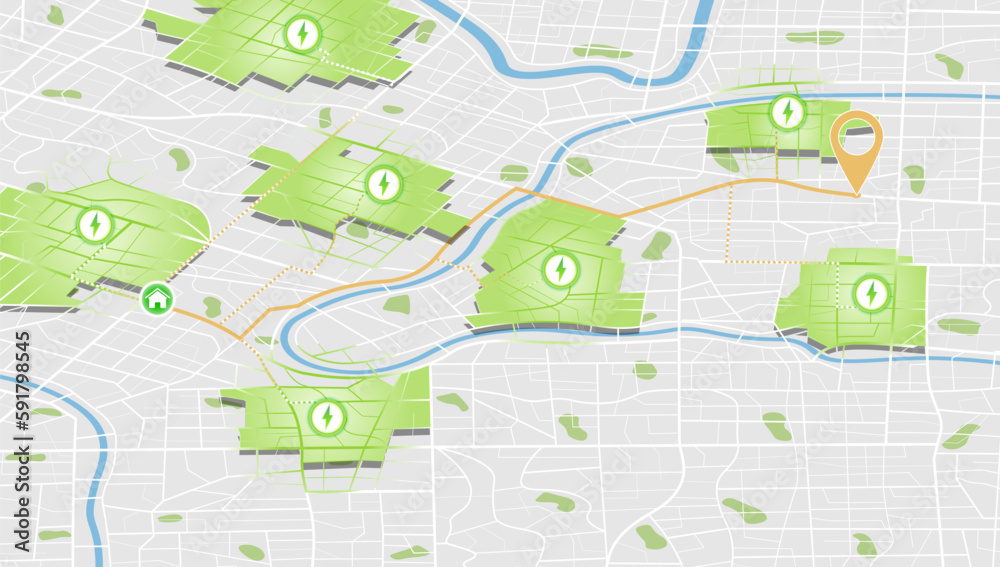 Location tracks dashboard. Path turns and destination tag or mark. Huge ...