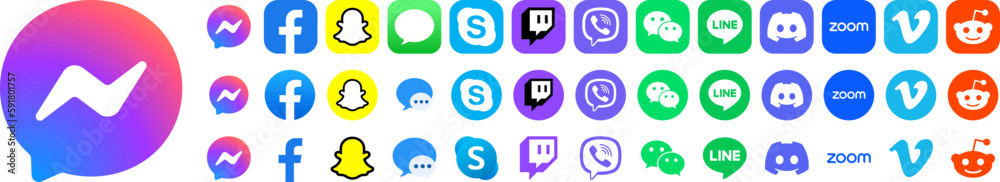 Social media icons. Facebook Messenger, Snapchat, iMessage, Skype ...