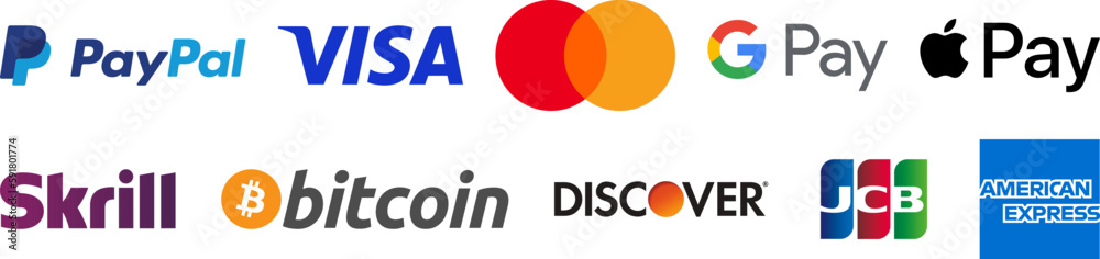 Payment method system logo set. PayPal, Visa, Mastercard, Google Pay ...