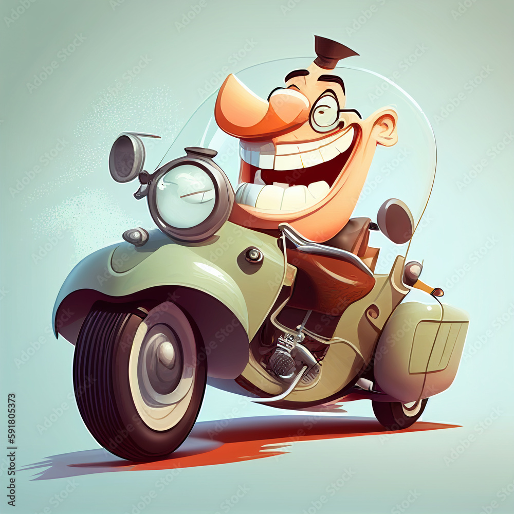 Cartoon old man on his motorcycle roadtrip. Generative Ai. Stock ...