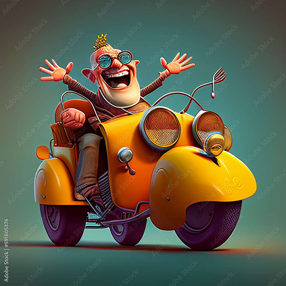 Cartoon old man on his motorcycle roadtrip. Generative Ai. ilustração ...