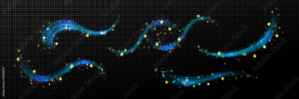 Blue wind air flow magic light wave vector effect. 3d breeze trail with ...