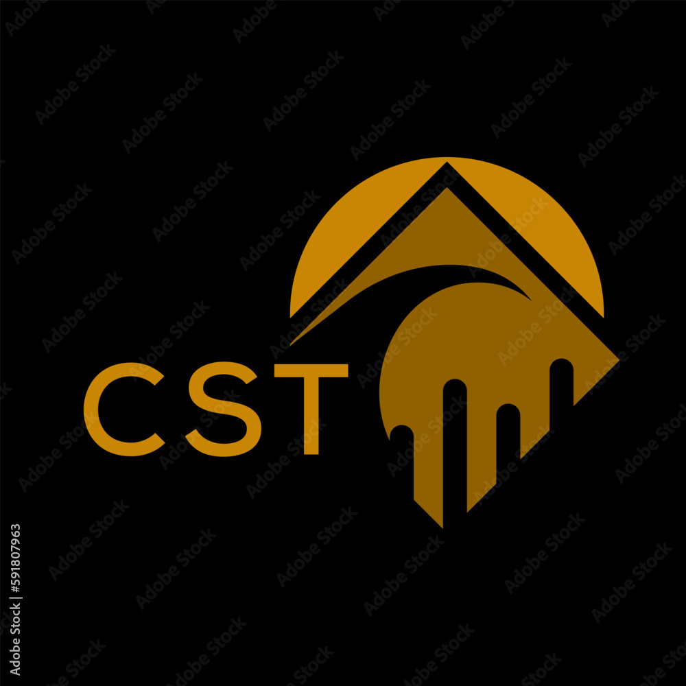 CST golden color letter logo. CST golden image on black background ...