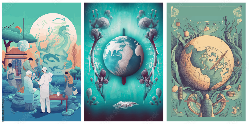 World Health Day. Series of illustrations featuring the world health ...
