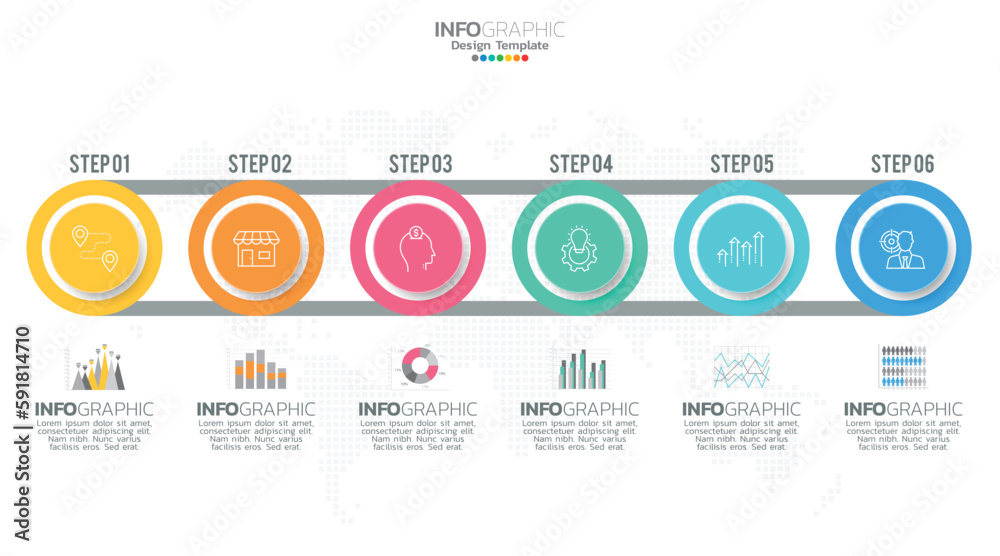 Timeline infographic vector with 6 steps can be used for workflow ...