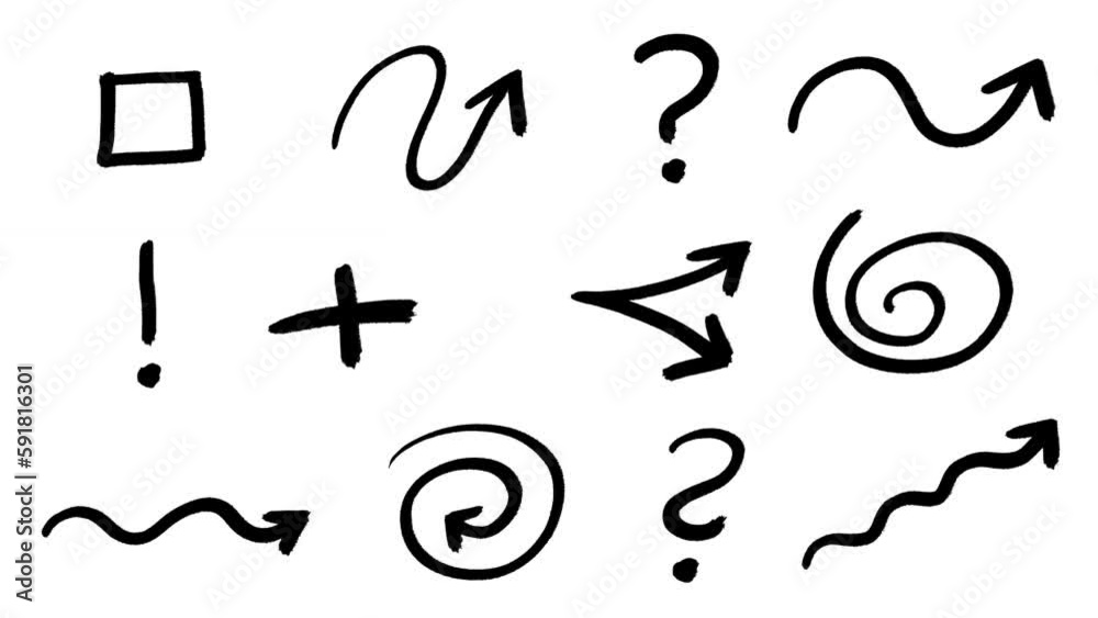 Arrows set 3 animated hand drawn black on white. Slow animation. Arrow ...