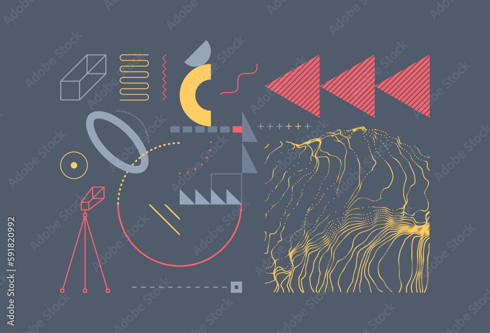 Art composition with geometric shapes and forms. Memphis design. Cover ...