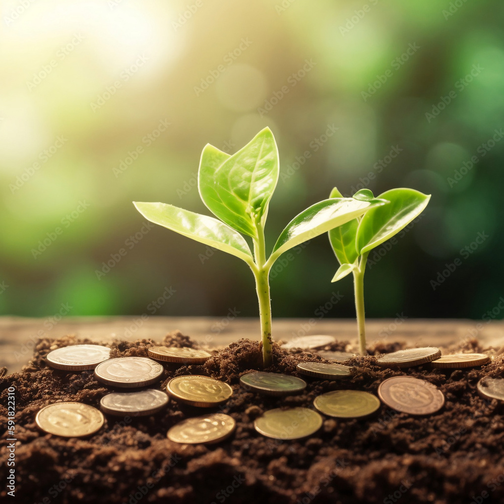Green plant growing with money in nature, symbolising the need & power ...