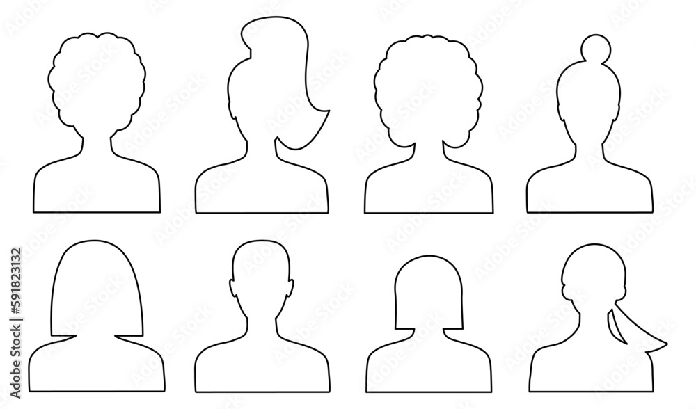A set of line silhouettes, silhouettes of the heads of women and men ...