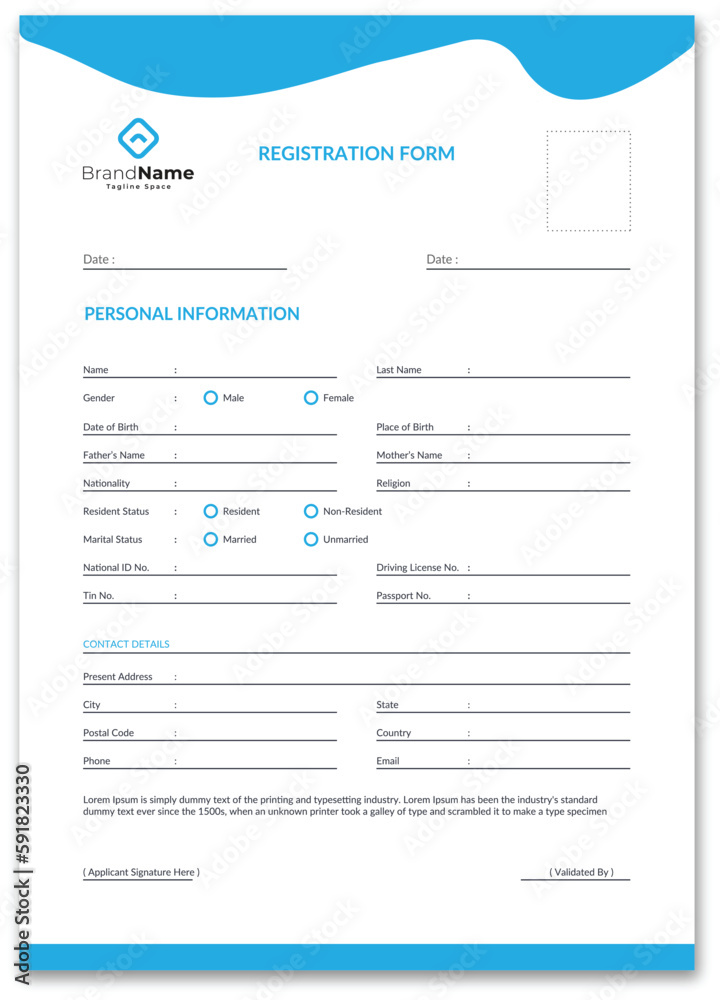 Registration form, Admission form, College form, Form design, Stock ...