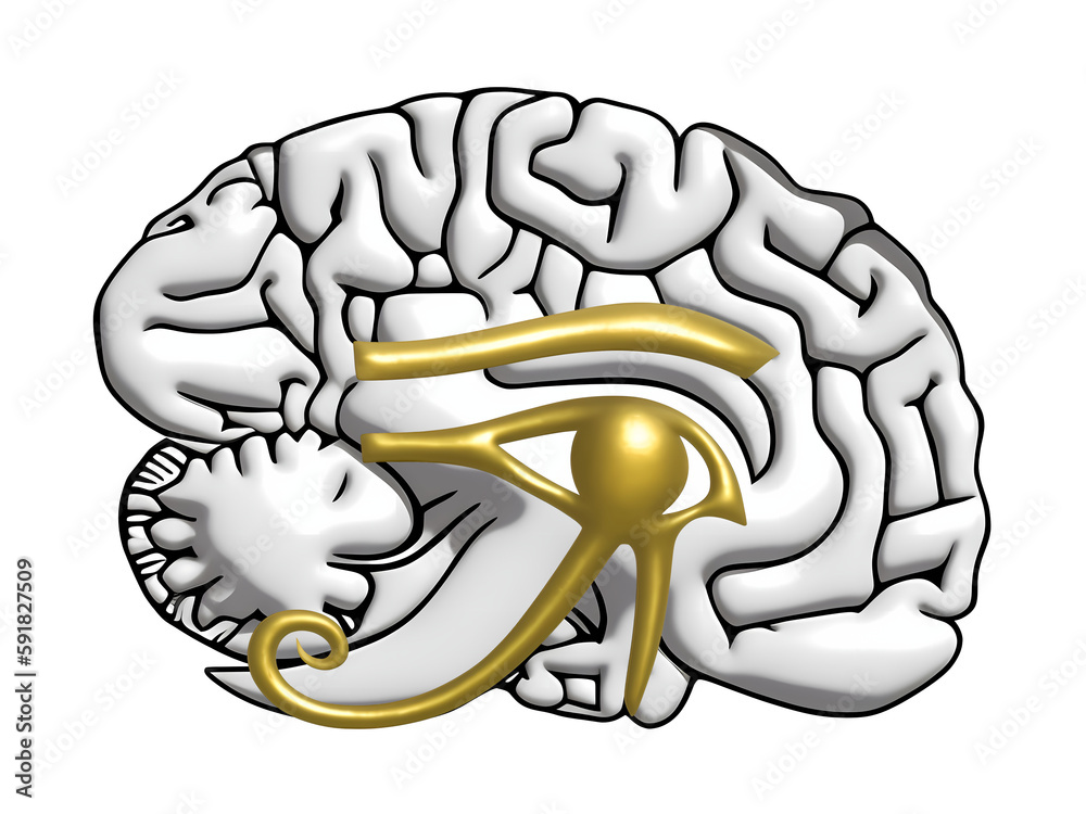 3D Illustration Art of A Golden Eye of Horus and Pineal Gland in The ...
