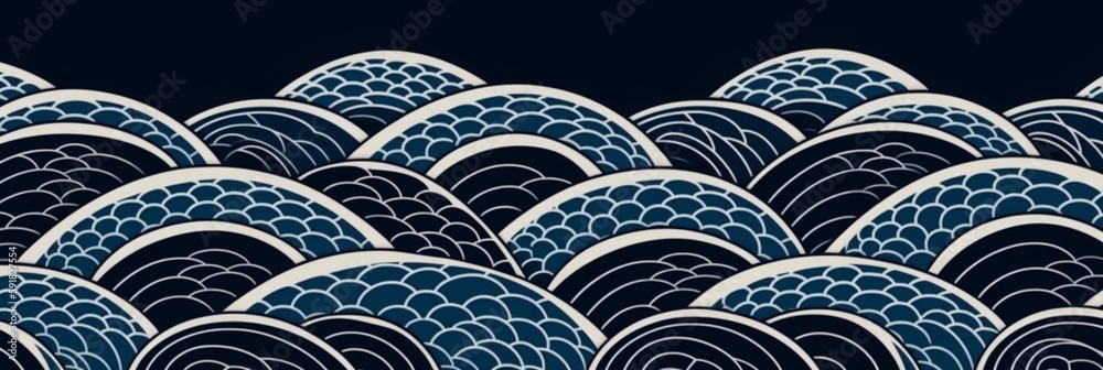 Japanese traditional wave motifs background texture design, ocean ...