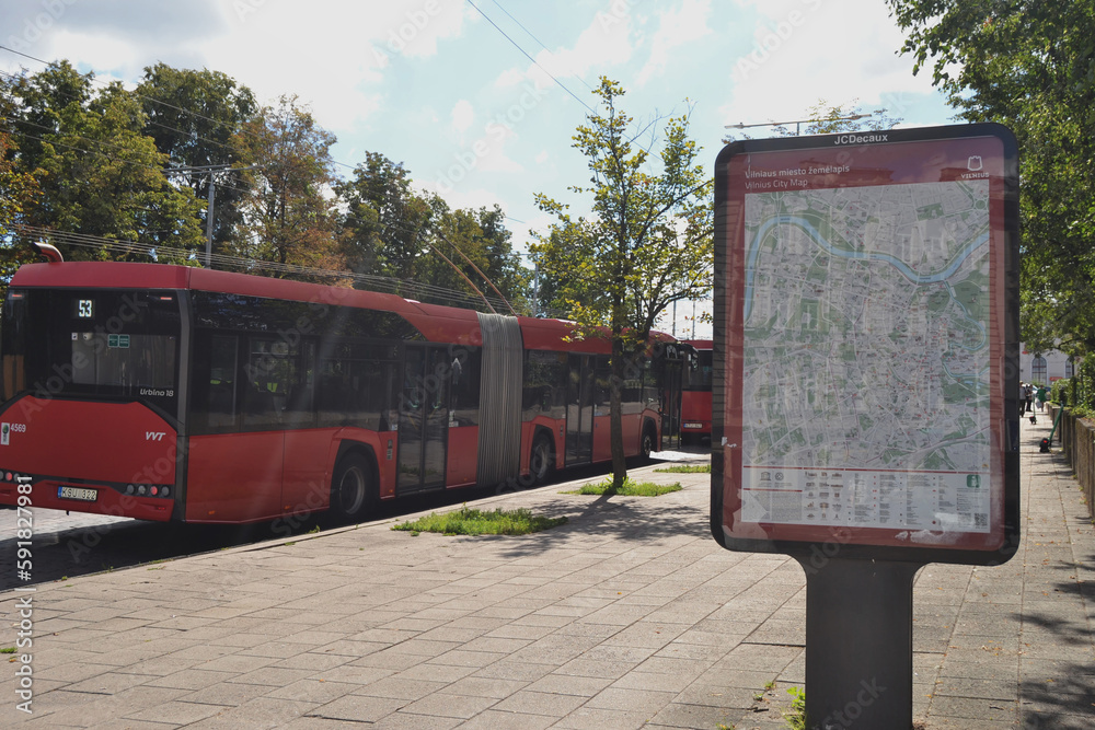 VILNIUS, LITHUANIA - 08 07 2022: modern public information board with ...