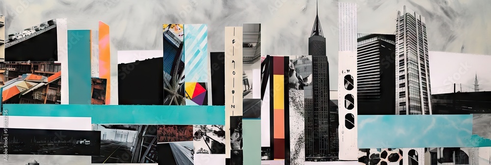 Abstract collage of skyscrapers, business buildings in big city ...