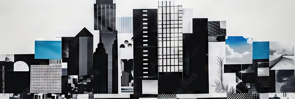 Abstract collage of skyscrapers, business buildings in big city ...