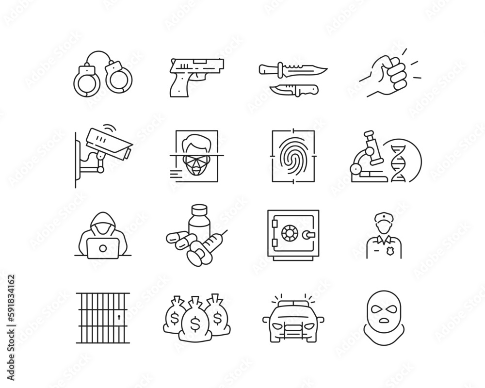 Law and Crime Icon collection containing 16 editable stroke icons ...