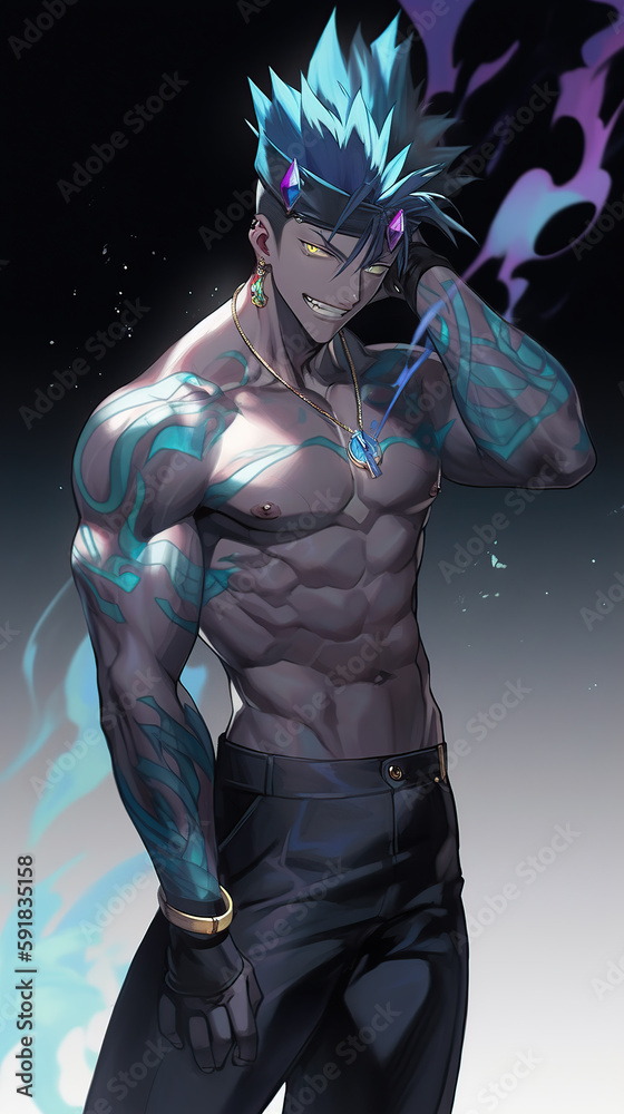 Attractive anime boy character colorful elements and sixpack abs - with ...