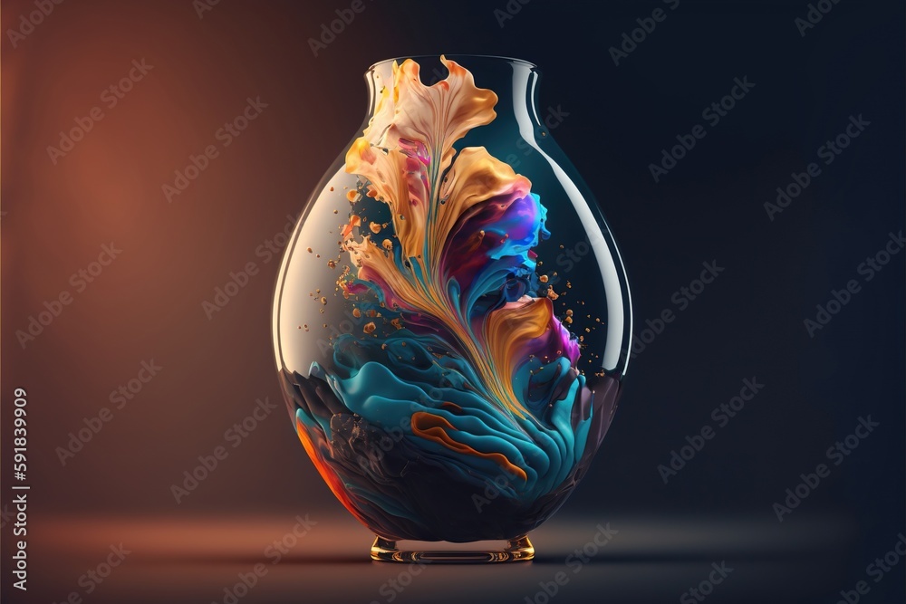 Liquid colors in glass vase. Glass vortex: a surrealistic explosion of ...