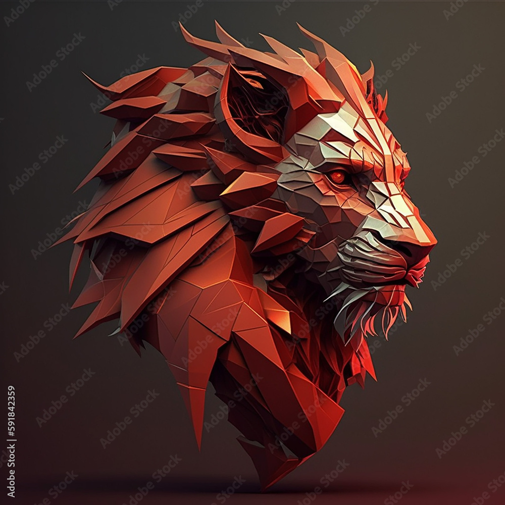 Lion illustration, lion polygon illustration drawing. Side view . Red ...