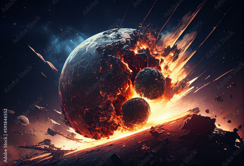 explosion of a planet in outer space. Concept of catastrophe cataclysms ...