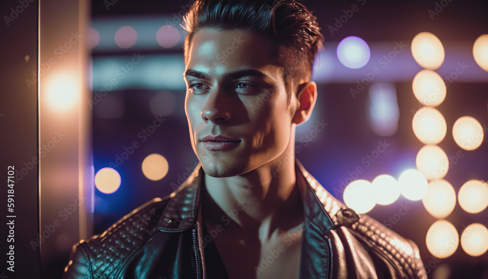 Male model portrait, looking good with a trendy haircut. AI generated ...