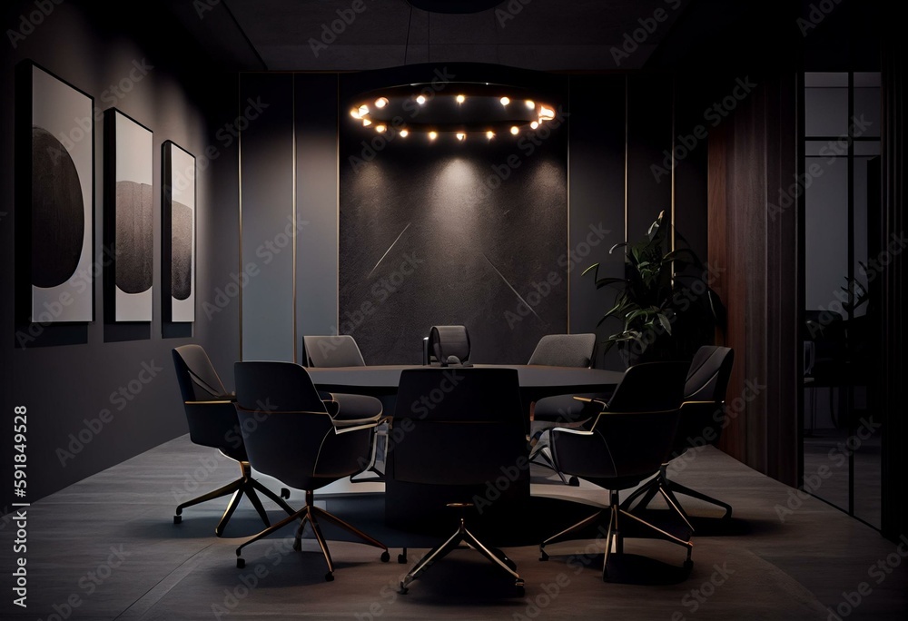 Modern conference room interior design with stylish illuminated lamp ...