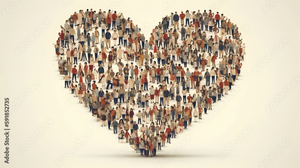 Diverse group of people come together in a heart shape to showcase the ...