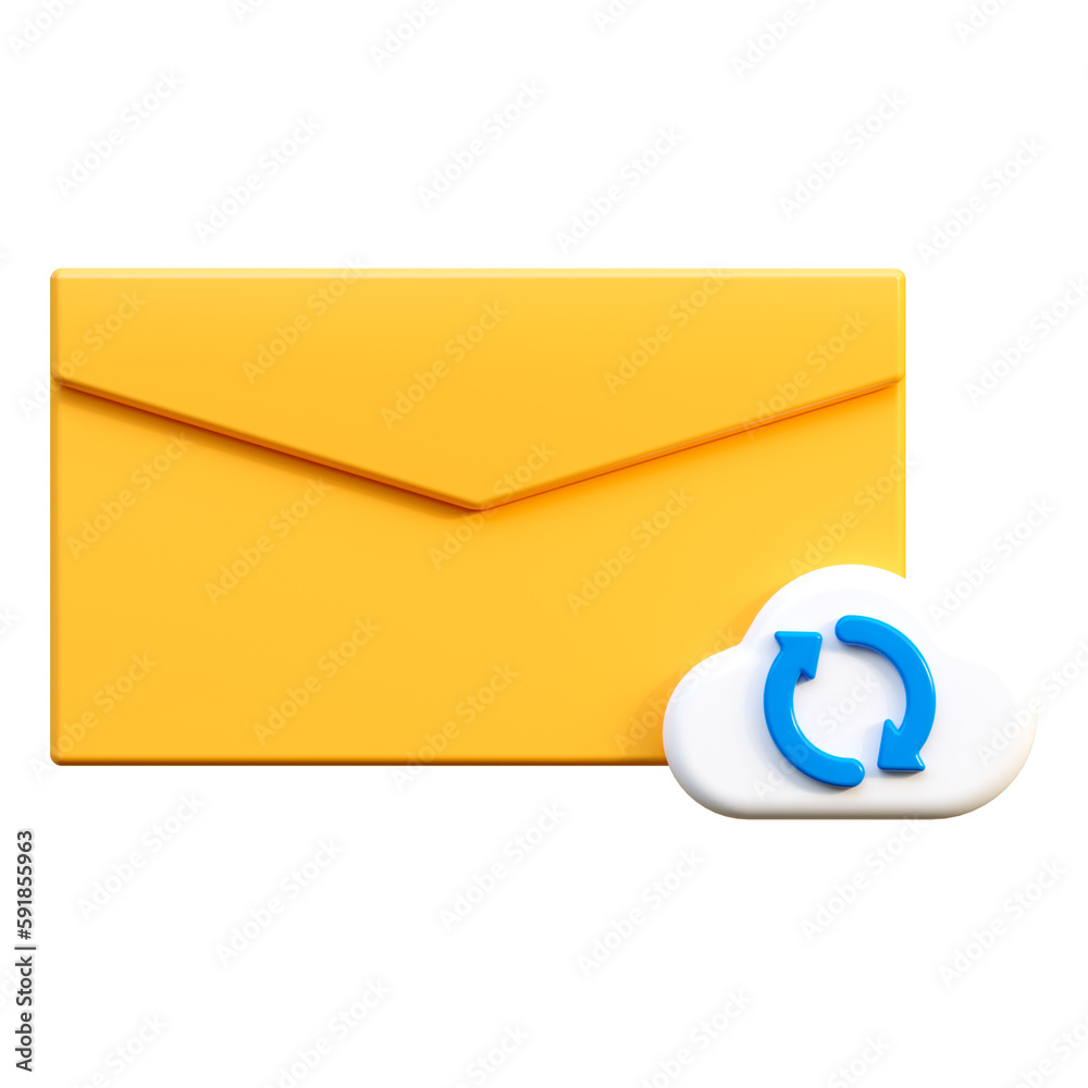 Envelope. 3D envelope with cloud storage message sync icon. 3D render ...