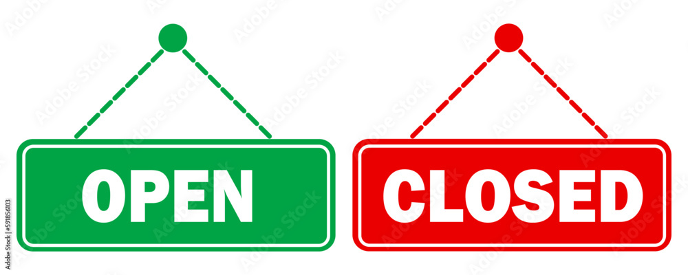 OPEN and CLOSED sign vector ICON isolated on white background. Green ...